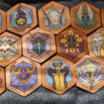 CLASS DM Set of 13 D&D Class Set Coasters 3.5 Hexagon Wood Coaster, Dnd ...