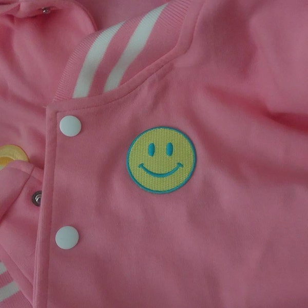Smiley Face Iron on Patch - Embroidered Patches for Jackets - Yellow ...
