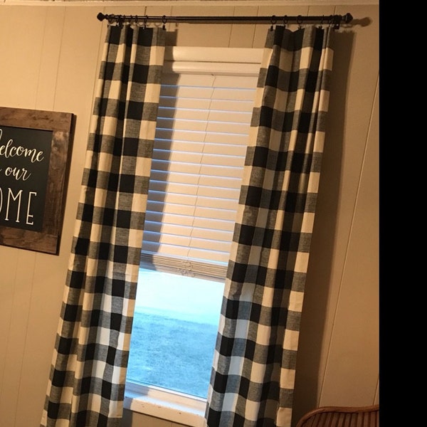 Rod Pocket Top Black and White or Cream Buffalo Check Curtains - 24 ...