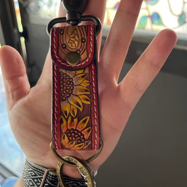 Tooled Leather Tab Key Fob - Etsy