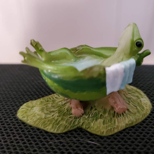 Miniature Frog Having a Bath in Watermelon Tub ~ Woodland Fairy Garden ...