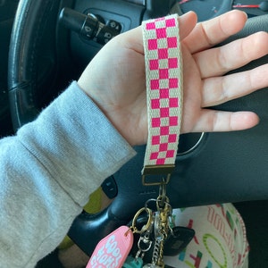 Checkerboard Pattern Keychain Wristlet / Key Fob / Checker Print ...
