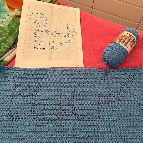 Dinosaur Filet Crochet Baby Blanket PDF Pattern - Etsy