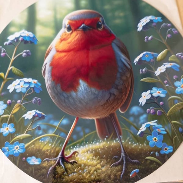 Robin Sign, Charming Robin and Forget-me-nots Wall Art, Garden Bird ...