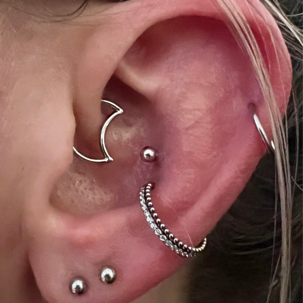 ASTM F136 Titanium Gem and Bead Conch Earring, Gold Conch Hoop, Conch ...