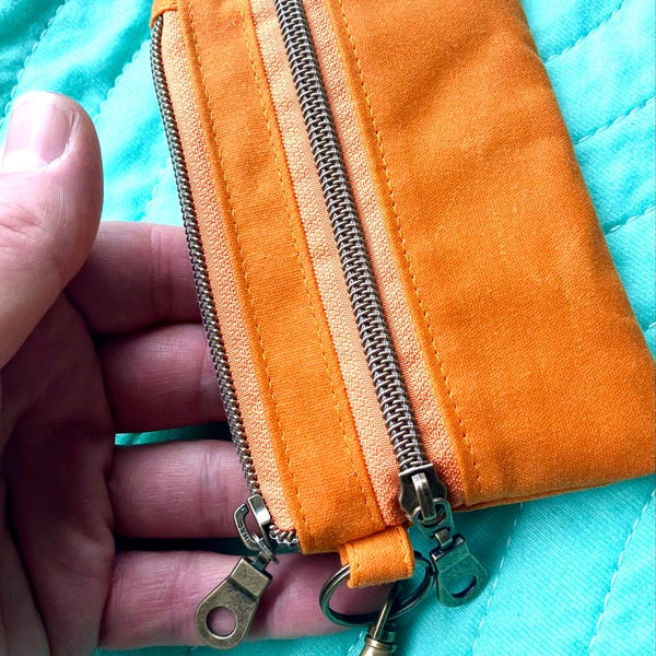 Cotton Double Zip Wallet, Coin & Card Pouch, Zipper Pouch, Keychain ...