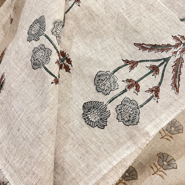 Block Print Linen Fabric for Pillow Cover, Cushion Cover, Pure Linen 58 ...