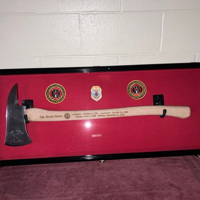 Firefighter Fireman Axe Display Case Cabinet Fire Department Medals ...