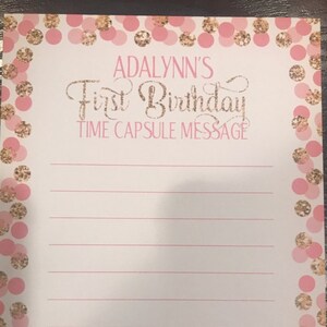 Time Capsule Printable Pink and Gold Time Capsule Sign and Message ...