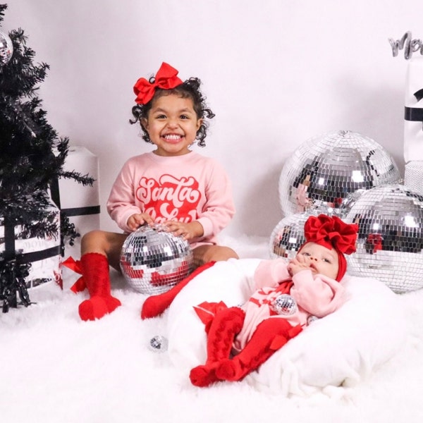 Pink Santa Baby Outfit: Retro Christmas Romper, Bow & Socks - Etsy