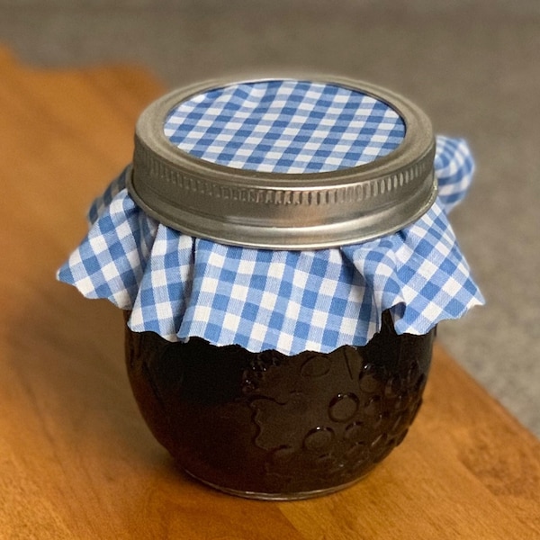 12 Blue Gingham Jam Jar Covers, Fabric Cloth Toppers for Mason Jars ...