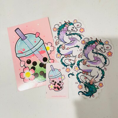 CLEAR STICKER 5 Anime Dragon With Sakura Cherry Blossoms by Michelle ...