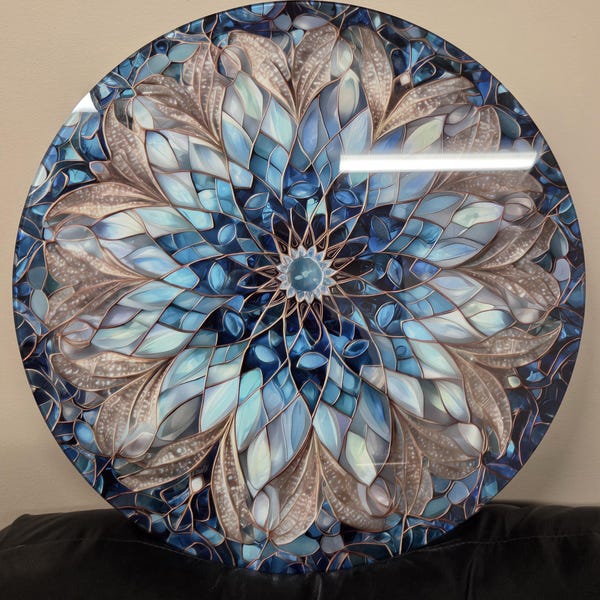 Gold and Blue Mandala Glass Wall Art: Lotus Sacred Geometry - Etsy