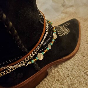 Beaded, Chain and Leather Boot Jewelry Silver Concho Multi Strand Boot ...