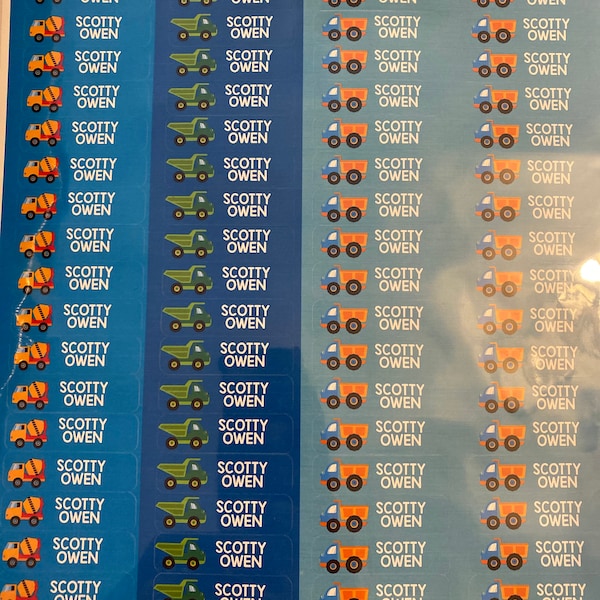 Boy Name Labels, School Supply Stickers, Daycare Labels Pack, Truck ...