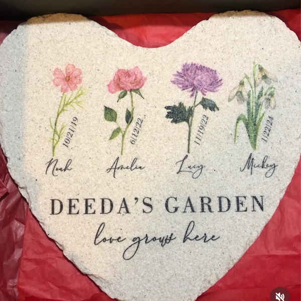 Personalized Birth Month Flower Large Heart Garden Stone – Custom Birth ...