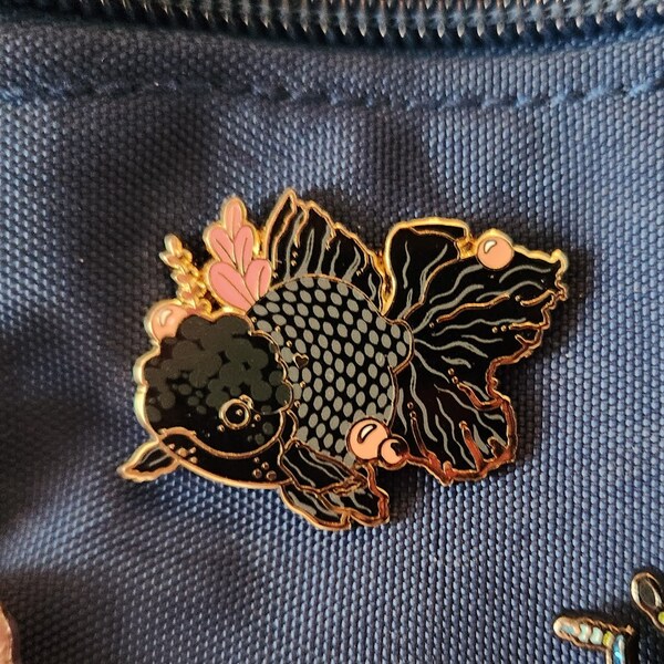 Black Oranda Goldfish Enamel Pin, Oranda Goldfish, Oranda Pin, Oranda ...