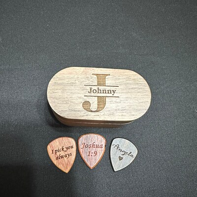 Personalized Unique Guitar Pick Case, Custom Engraved Wooden Picks Box ...