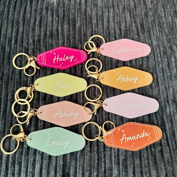 Personalized Name Retro Motel Keychain, Acrylic, Bridesmaid Gift, Gift ...