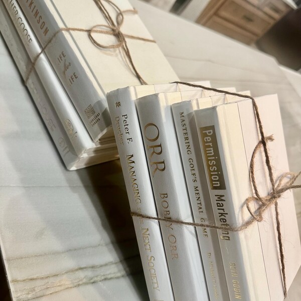 Custom Book Stack, White, Gray, Tan Books for Shelf Styling, Office ...