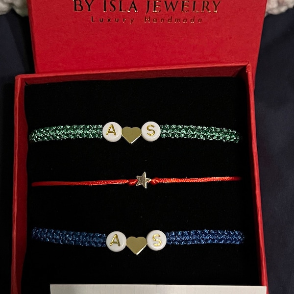 Set of 2 Custom Couple Initial Bracelets With Gold Heart Personalized ...