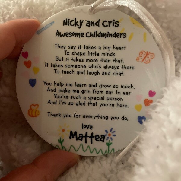 Nursery Leaving Gift, Childminder Personalised Thank You Gift, Hanging ...