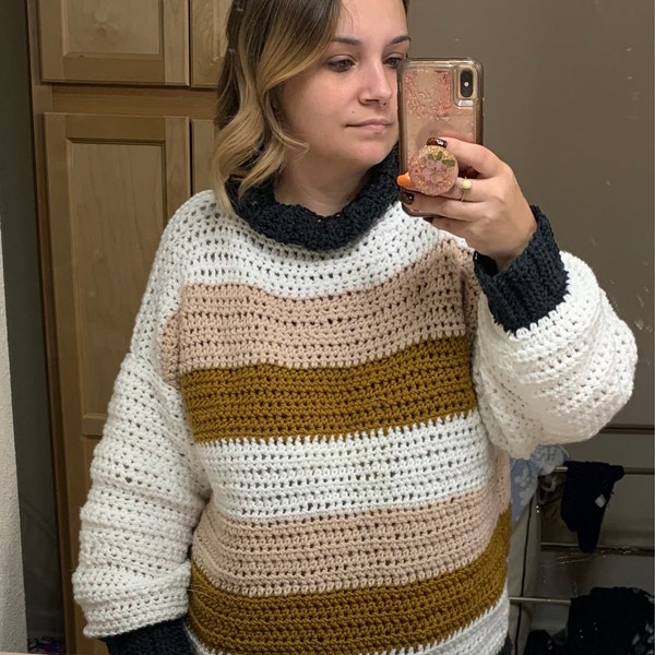 Pdf Crochet Pattern For The Retro Stripes Sweater Pullover Megmade With