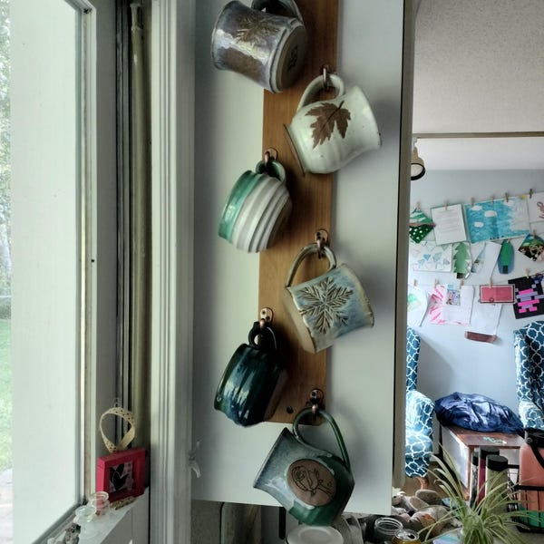 6 Cup Mug Rack With Shelf, Mug Rack Wall Mounted, Coffee Bar Decor ...