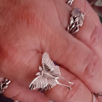Luna Moth Ring, Moth Ring, Sterling Silver Ring, Silver Moth Ring, Luna ...
