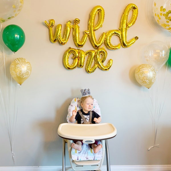 Wild One Gold Script Letter Balloons | Cursive, First Birthday Silver ...