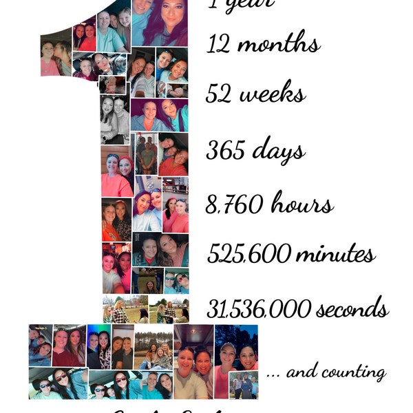 Personalize 1st Year Anniversary Photo Collage Gift, Number Photo ...