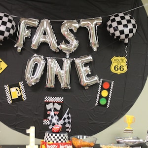 RACE CAR Birthday Fast One Balloons Banner 1st Birthday Party ...