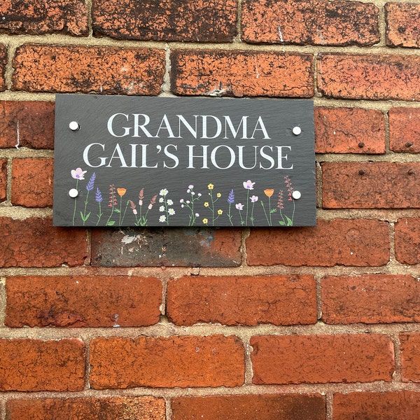Personalised Wild Flowers Slate House Number or Name Wall Mounted Sign ...