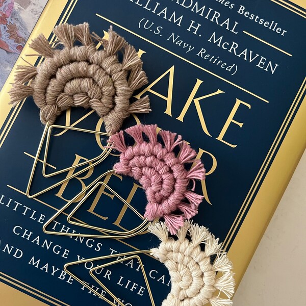 Gold Macrame Paperclips Set of 3 Sunrise Semi-circle Bookmarks Planner ...