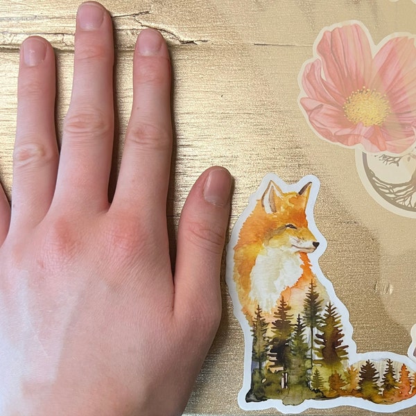 Fox Vinyl Sticker Watercolor Fox Art All Weather Sticker for Tumbler ...