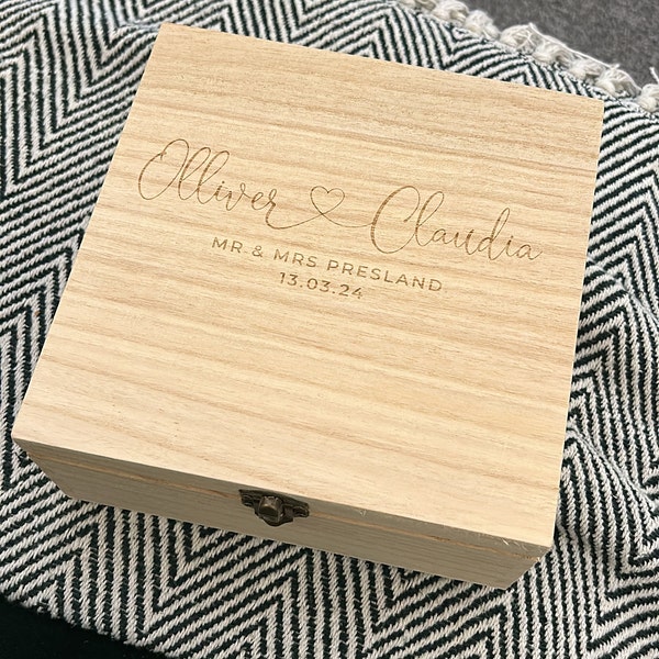 Engraved Heart Couple Keepsake Box, Personalised Wooden Wedding Memory ...