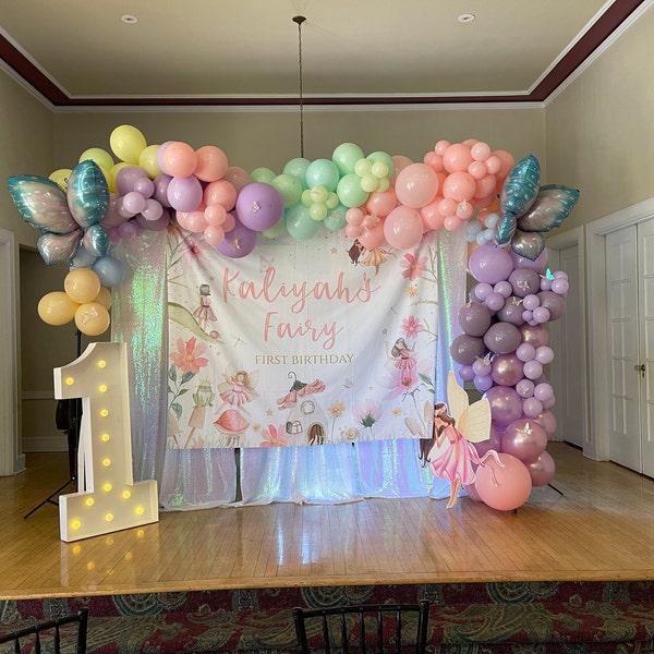 Fairy First Birthday Backdrop, Magical Pixie Personalized Sign ...