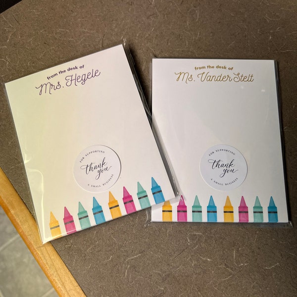 Personalized Notepad With for Art Teacher, Custom Notepad With Crayons ...