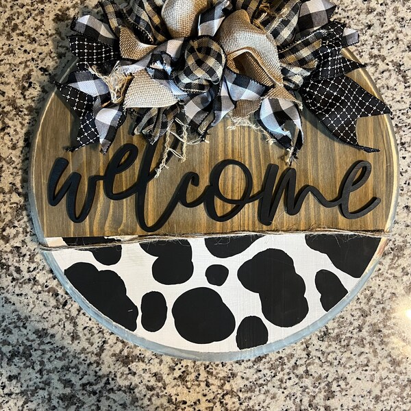 Hand Painted Cow Door Hanger, Cow Door Wreath, Rustic Door Hanger ...