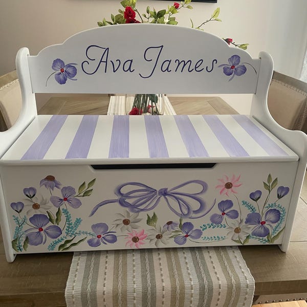 Hand Painted & Personalized Woodtoy Box Deacons Bench - 24" W X 12" D X ...