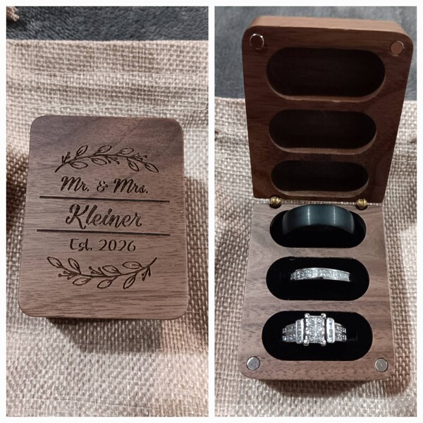 Triple Flip Wooden Ring Box, Custom Wedding Ring Box, Engagement Ring ...