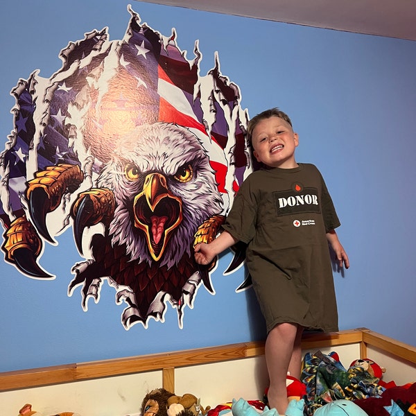 Eagle Ripping Through American Flag Background Wall Decor Decal - Etsy