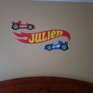 Personalized Race Car Ribbon Fabric Wall Decal Custom Name Wall Art ...