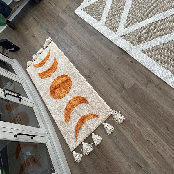 Boho Bathroom Rug Runner Moon Phases Bath Mat With Tassels Half Moon ...