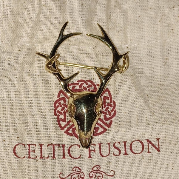 STAG SKULL PIN | Brass Pin Brooch, Stag Skull Button, Stag Skull Badge ...