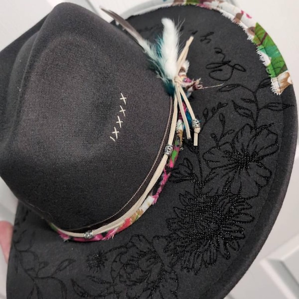 Wild & Free Floral Burned Hat, Floral Engraved Cowboy Hat, Sunflower ...