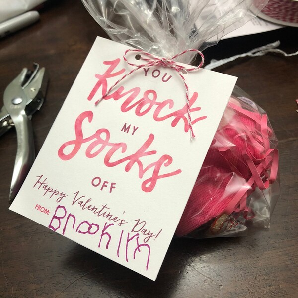 Class Valentine Sock TAGS Watercolor. Classroom Valentines. Kids ...