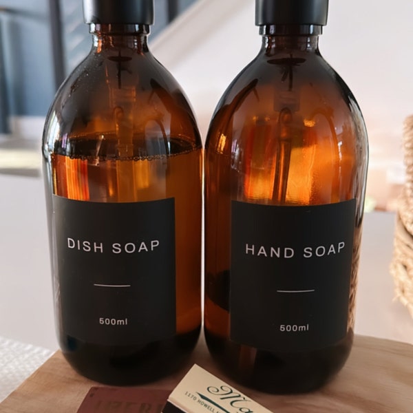 Amber Glass Soap Dispenser - Refillable Bottle With Metal Pump & Label ...