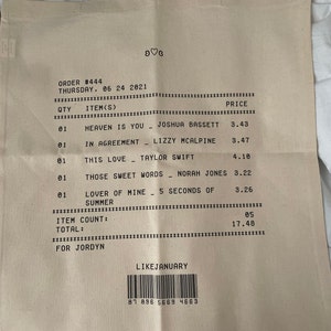 Custom Song Receipt Tote Customizable Song Playlist Tote Bag - Etsy