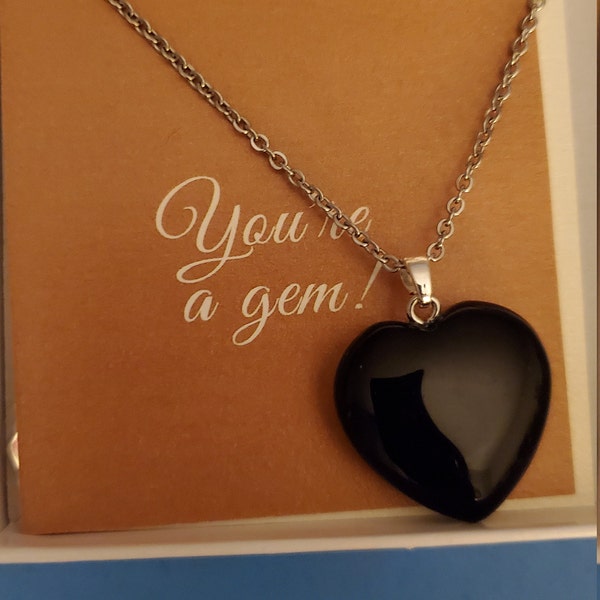 Jet Black Obsidian Pendant Heart Pendant, Gift for Her - Black Obsidian ...